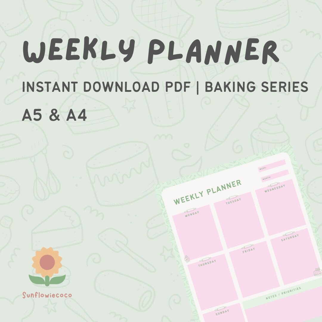 Weekly Planner Printable, Baking Series, Planner Printable - Etsy