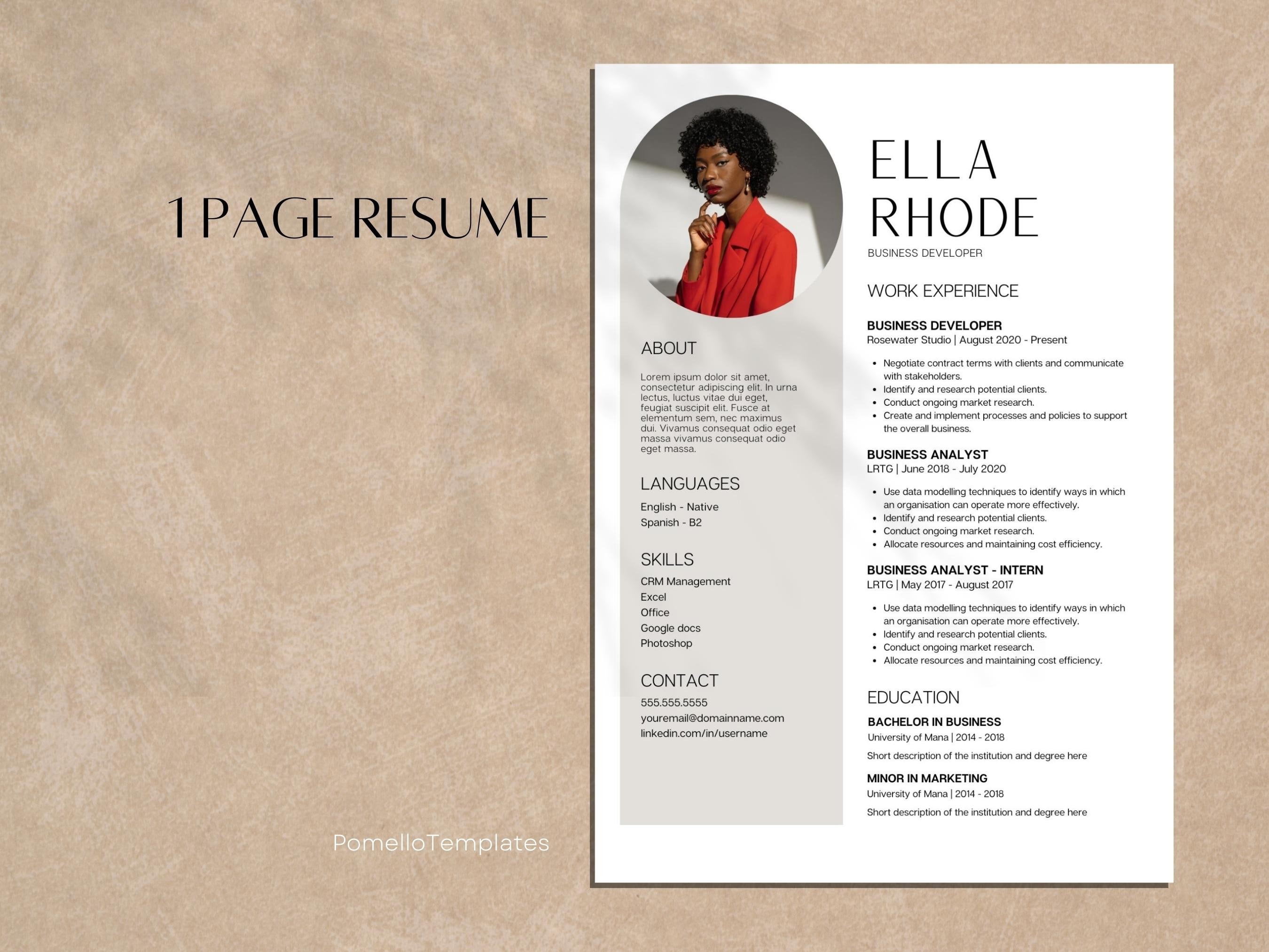Resume Template With Photo, Professional Resume Template for Canva ...