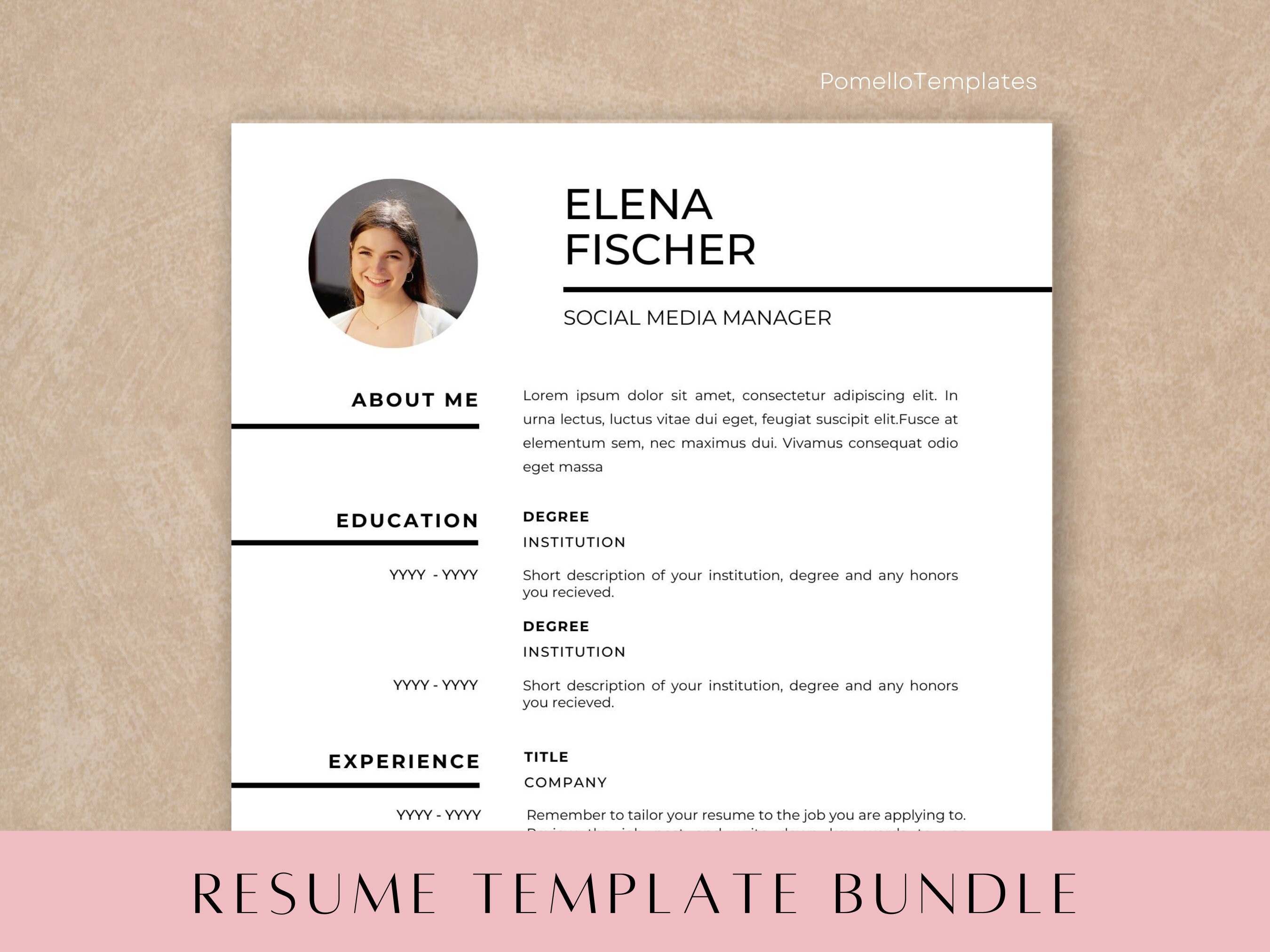 1 and 2 Page Resume With Photo, CV Template Canva, Professional Resume ...