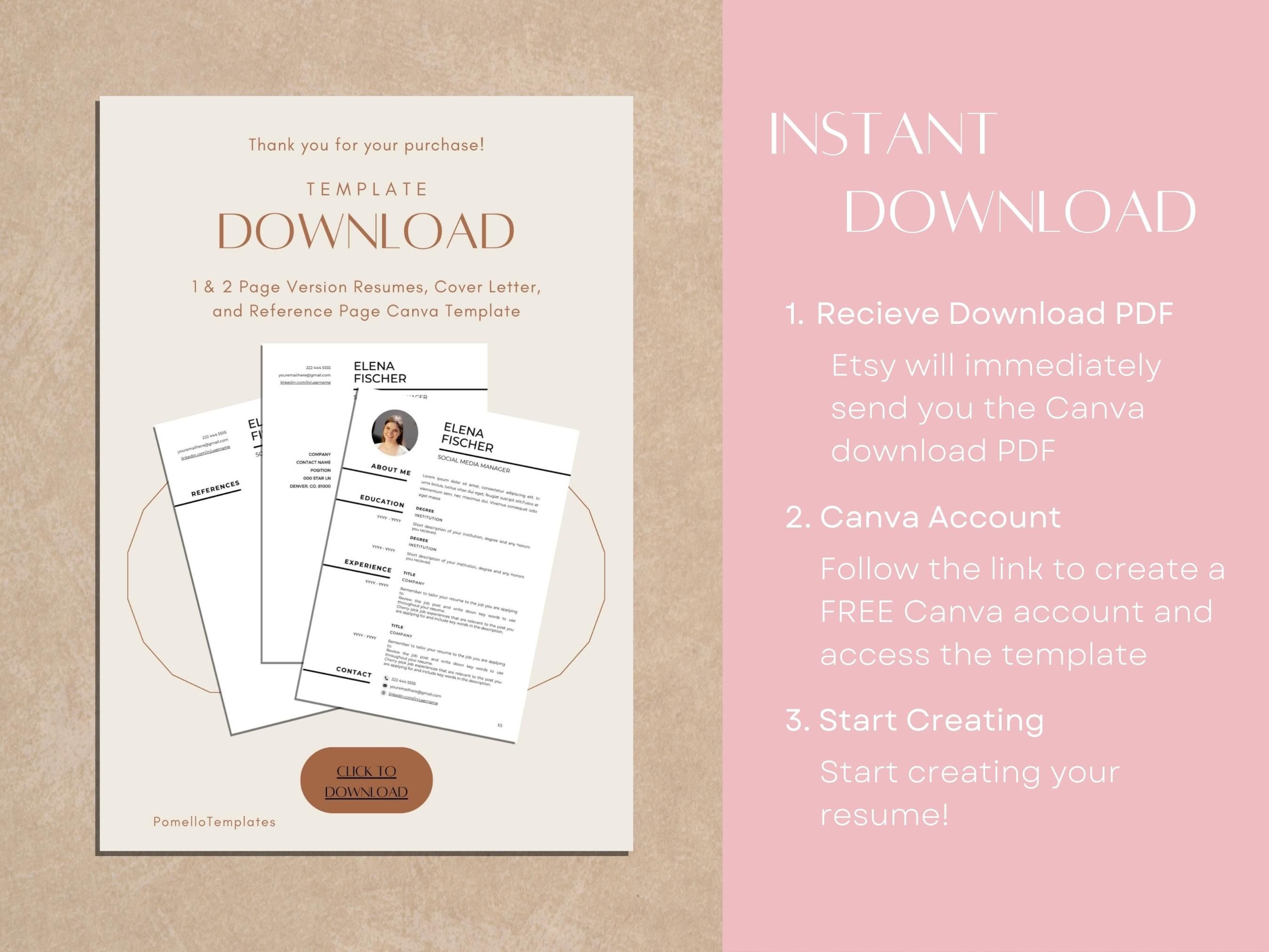 1 and 2 Page Resume With Photo, CV Template Canva, Professional Resume ...