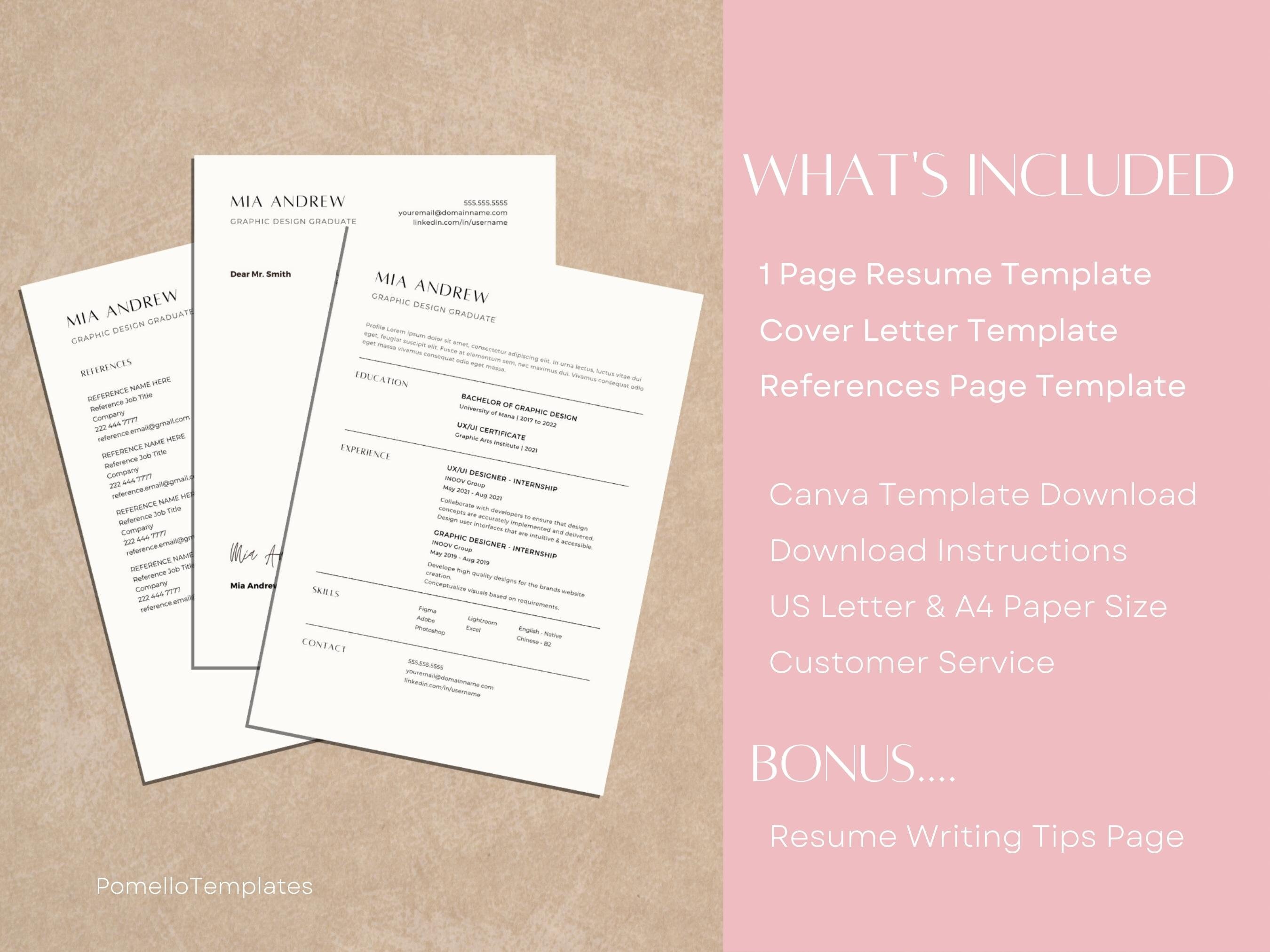 2 and 1 Page Resume CV Template Canva Professional Resume - Etsy