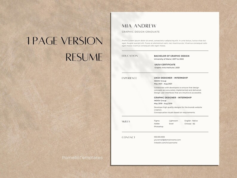 2 and 1 Page Resume CV Template Canva Professional Resume - Etsy