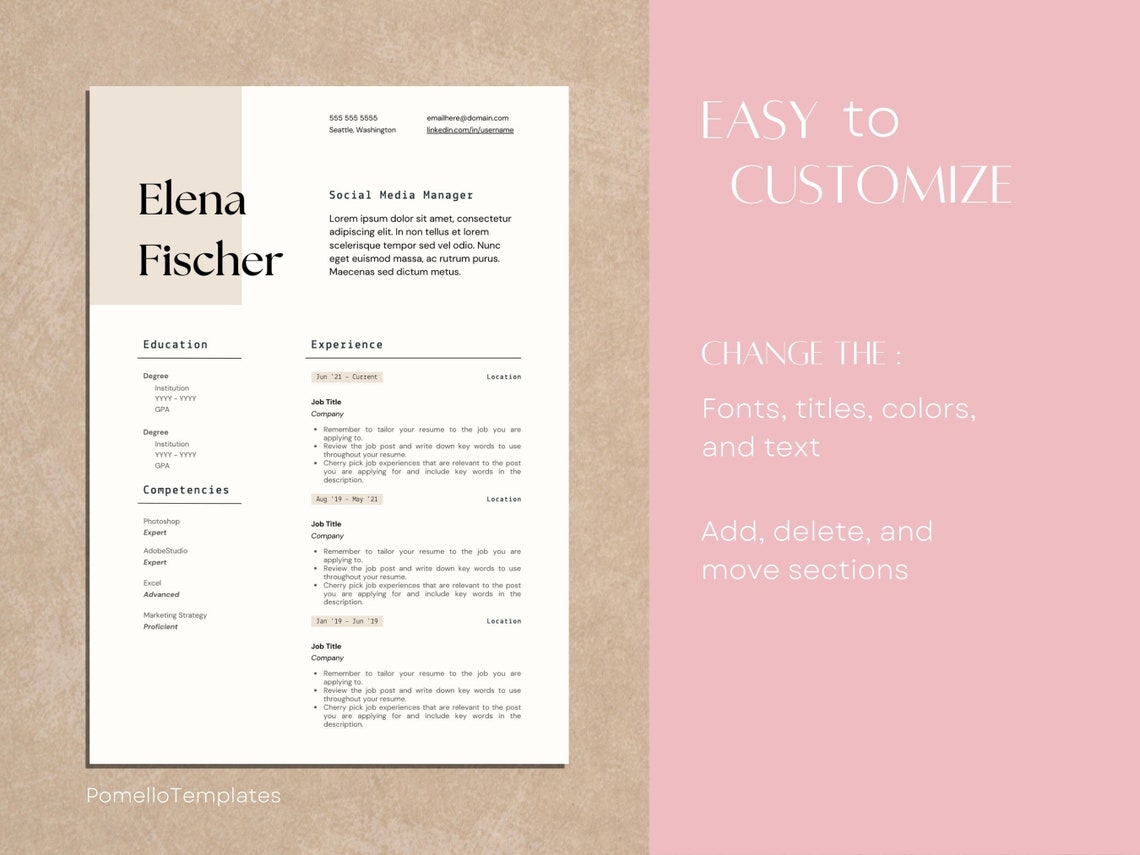 1 Page Resume Template, Professional Resume Template Canva ...