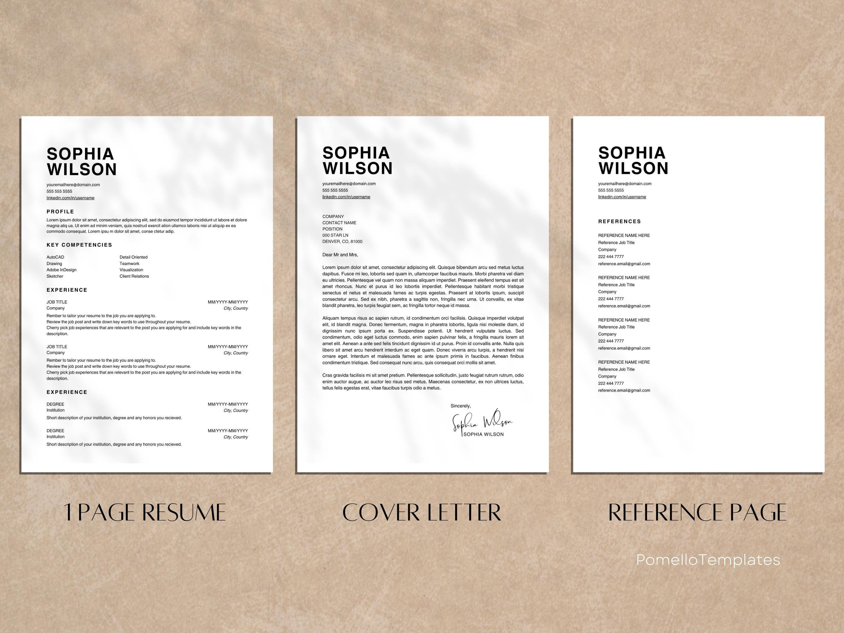 1 Page Resume Template Professional Resume Template Canva - Etsy