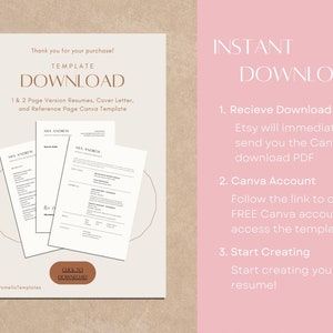 2 and 1 Page Resume CV Template Canva Professional Resume - Etsy