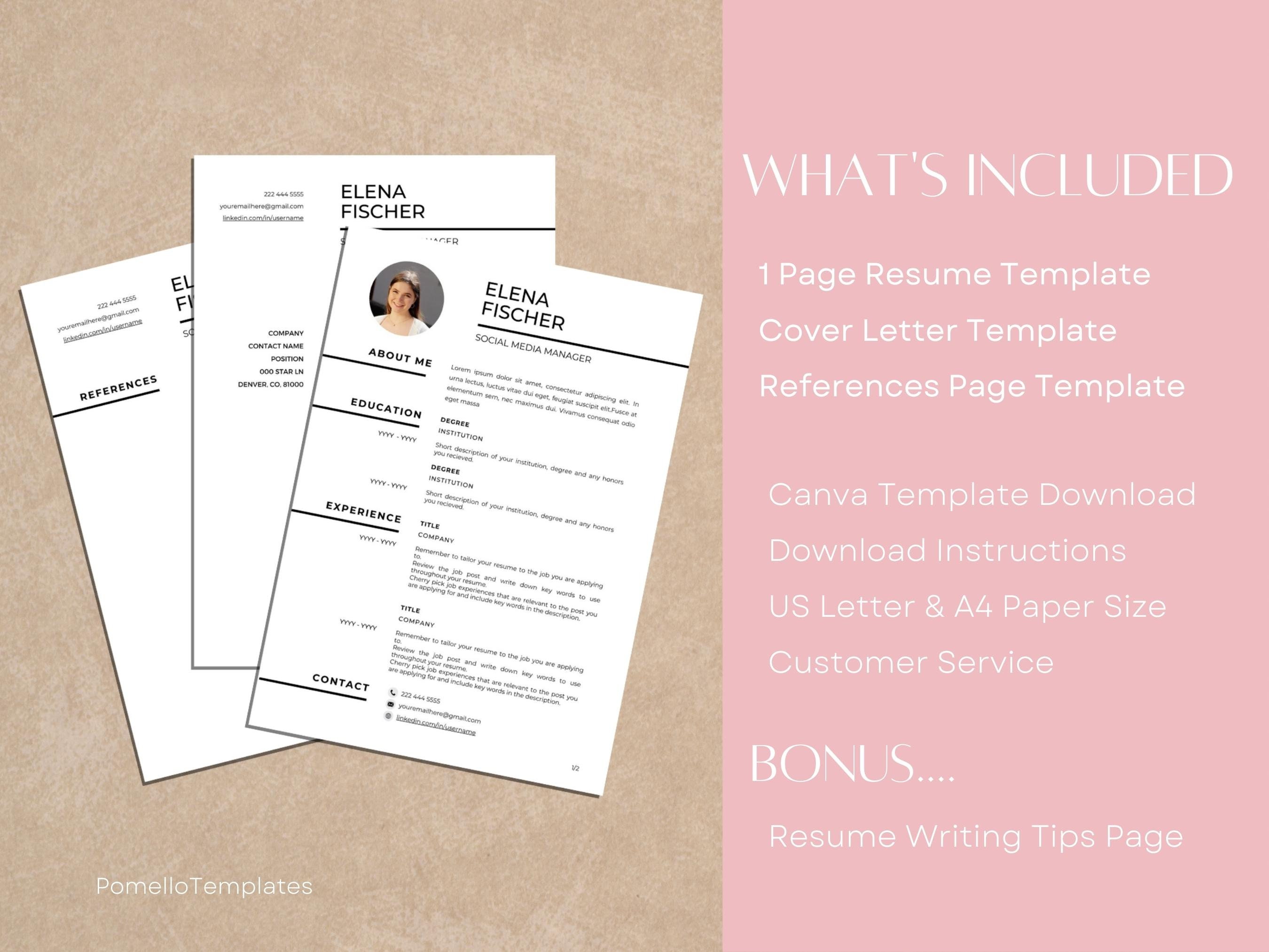 1 and 2 Page Resume With Photo, CV Template Canva, Professional Resume ...