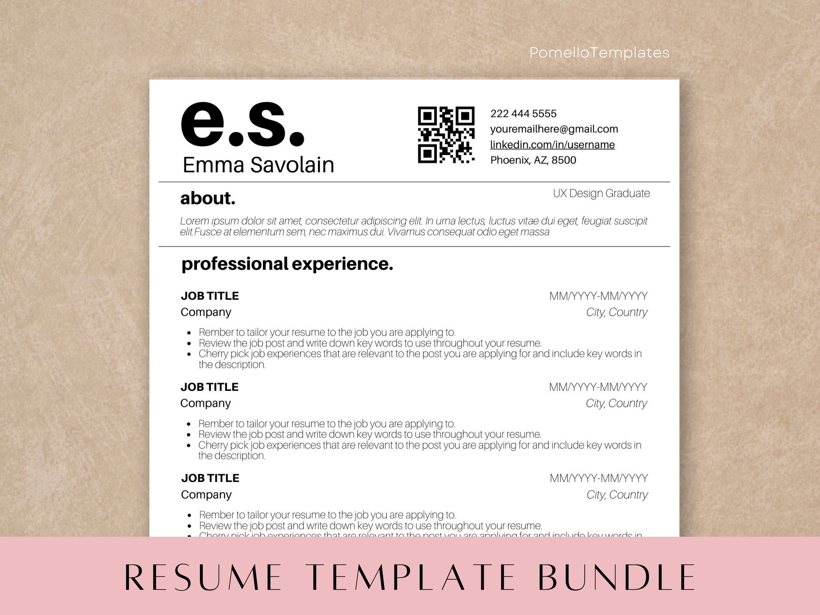 Minimalist Resume Template, Professional Modern Resume Template Canva, CV Template, Clean Simple ...