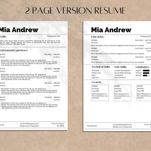 2 and 1 Page Resume, CV Template Canva, Professional Resume Template ...