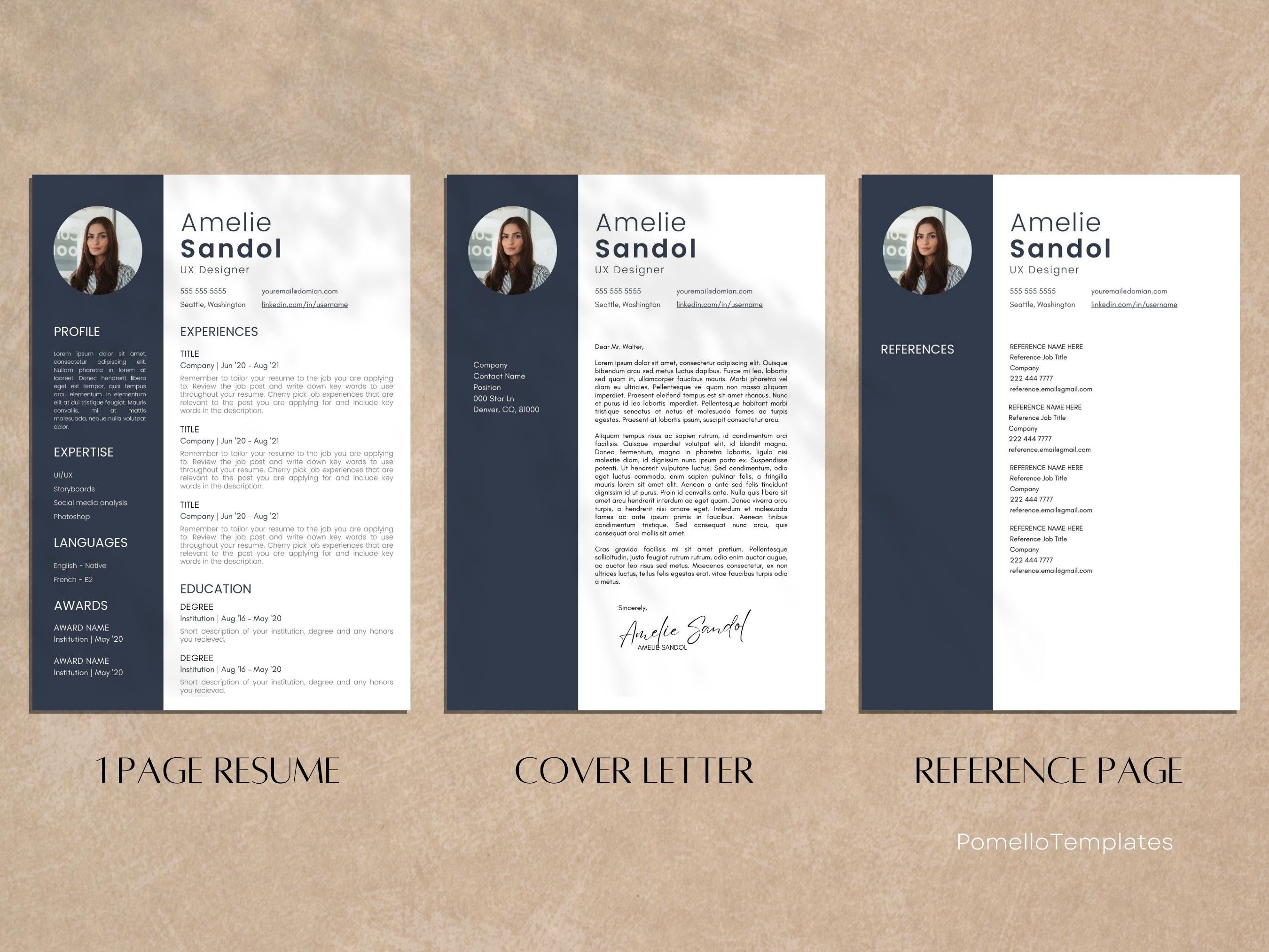 1 Page Resume Template With Photo, Professional Resume Template Canva ...