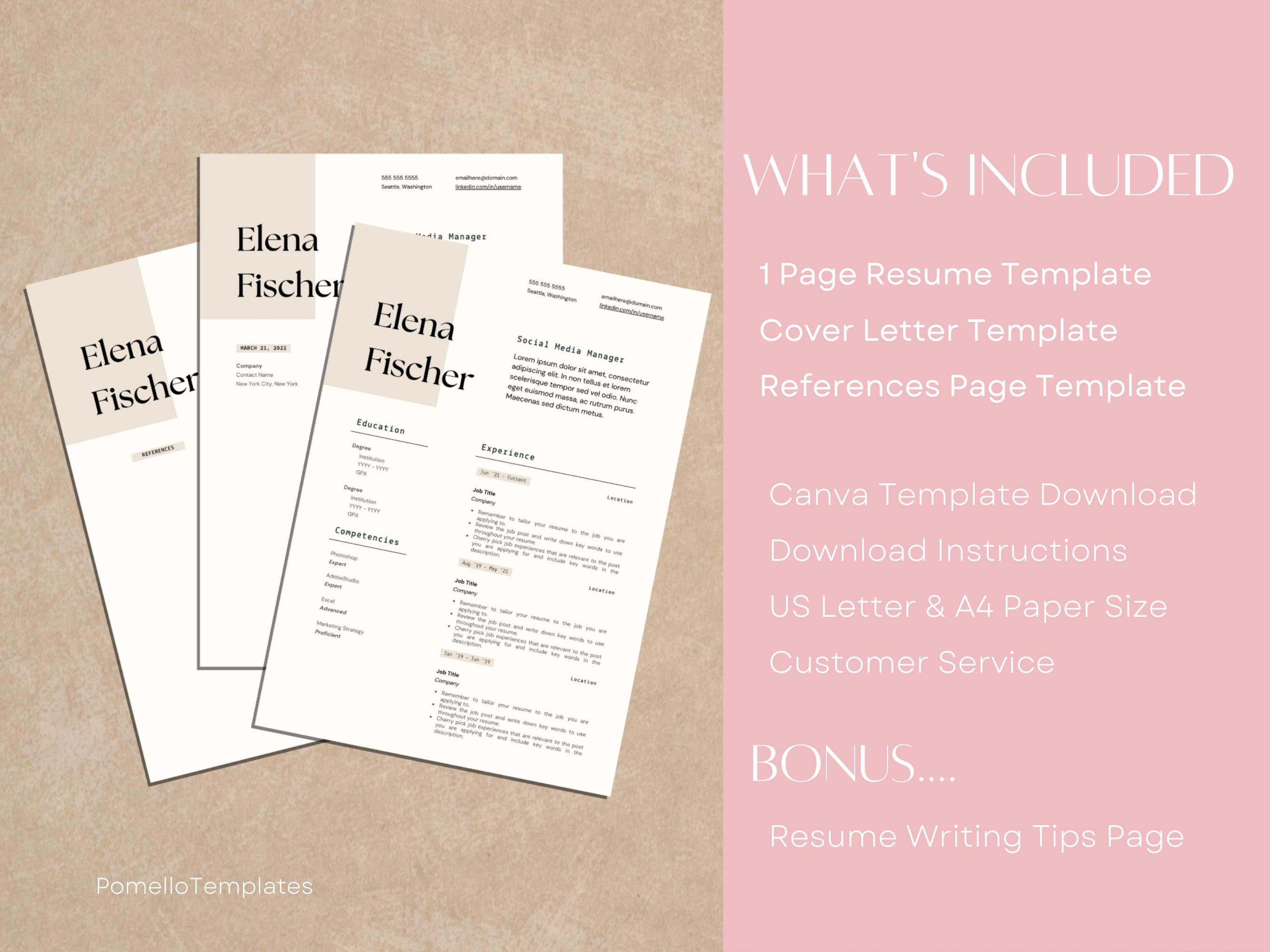 1 Page Resume Template, Professional Resume Template Canva ...