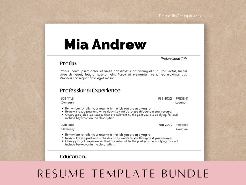 2 and 1 Page Resume, CV Template Canva, Professional Resume Template ...