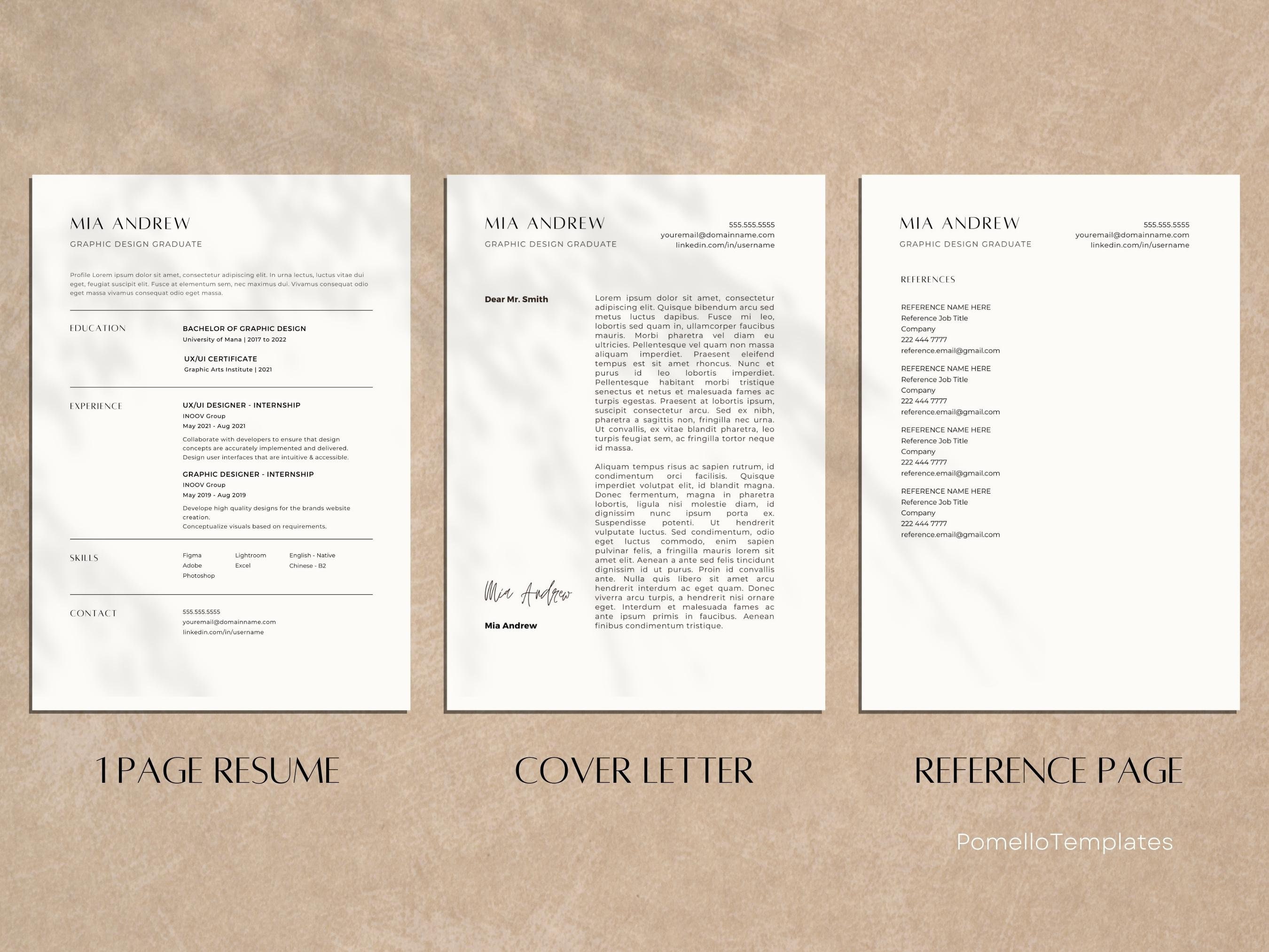 2 and 1 Page Resume CV Template Canva Professional Resume - Etsy
