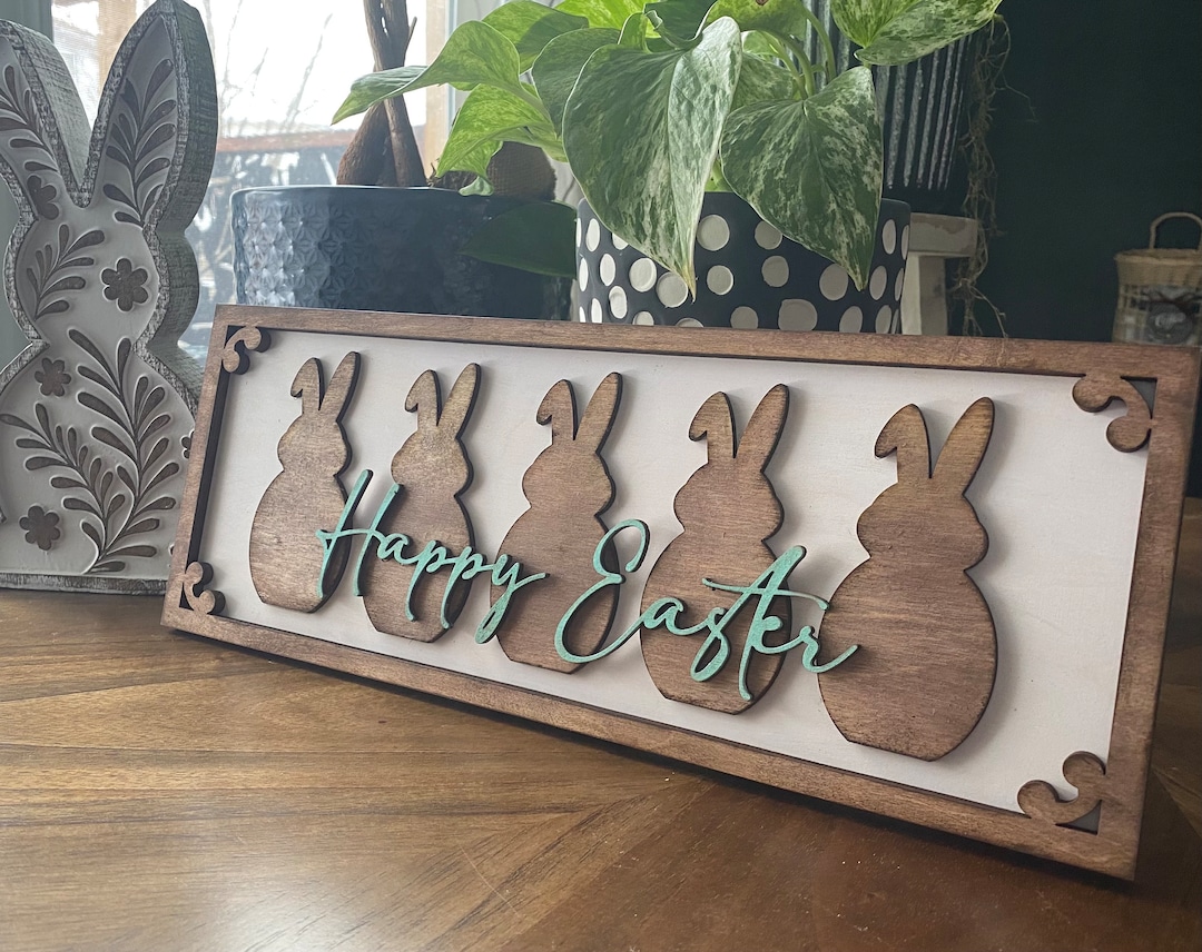 Happy Easter Bunny Sign With Easel Back SVG File - Etsy