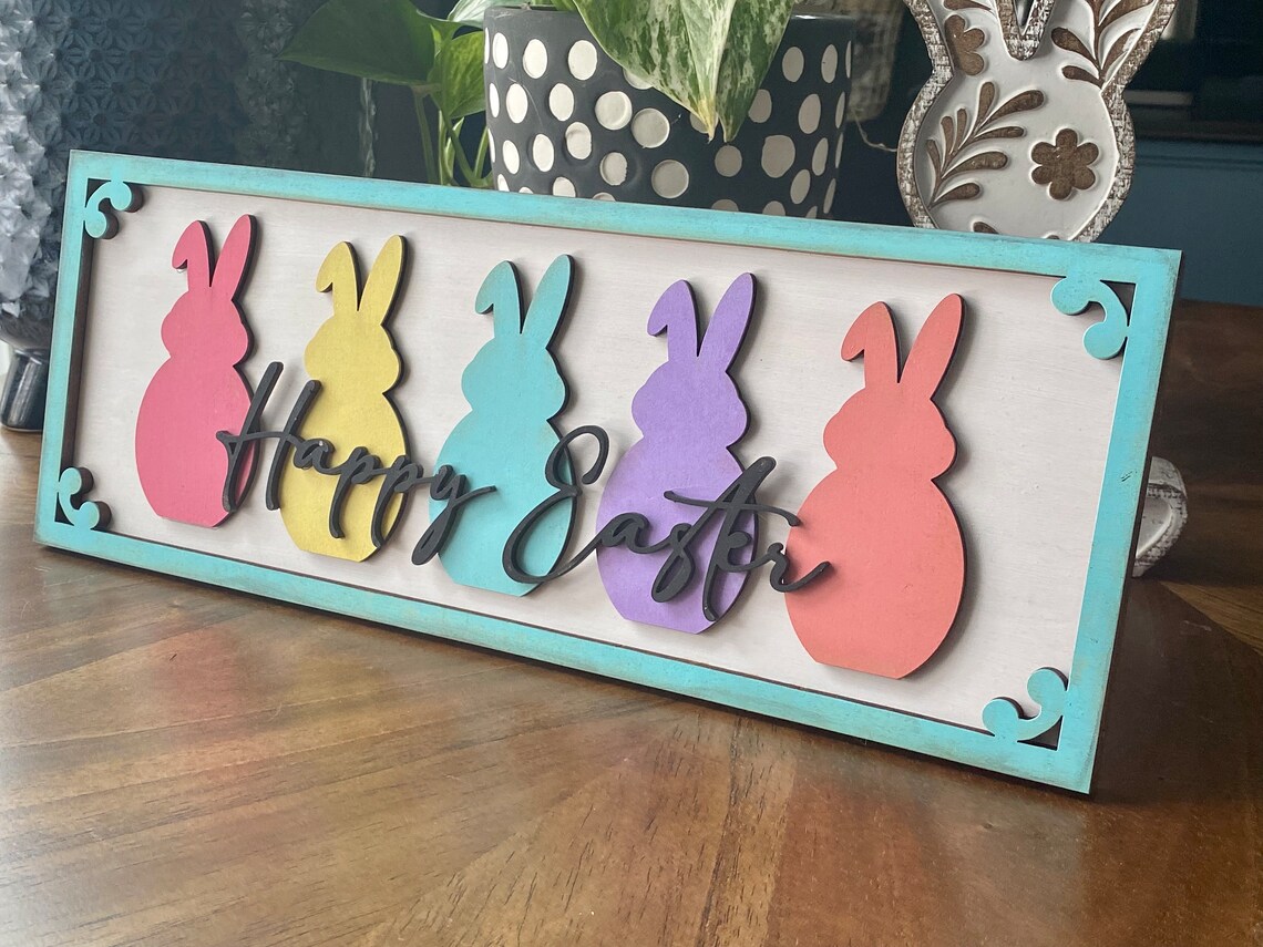 Happy Easter Bunny Sign With Easel Back SVG File - Etsy