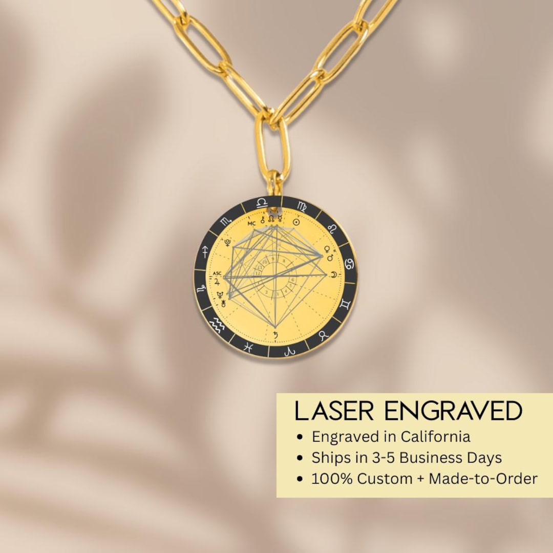 Custom Birth Chart Paperclip Chain Necklace, Engraved Astrology Disk ...