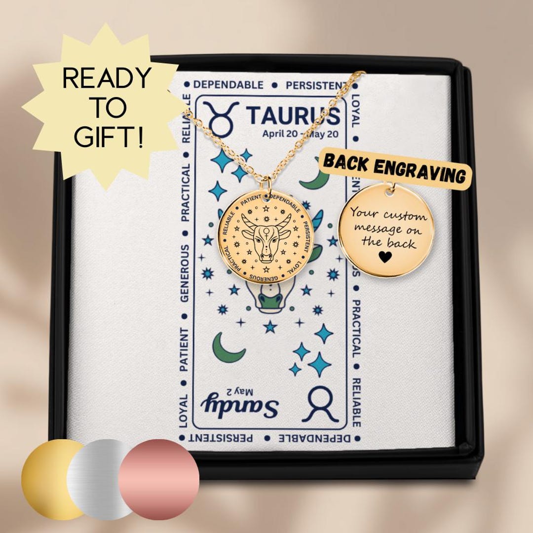 Astrology Taurus Bull Pendant, April, May Birthday Zodiac Sign Gift Box ...