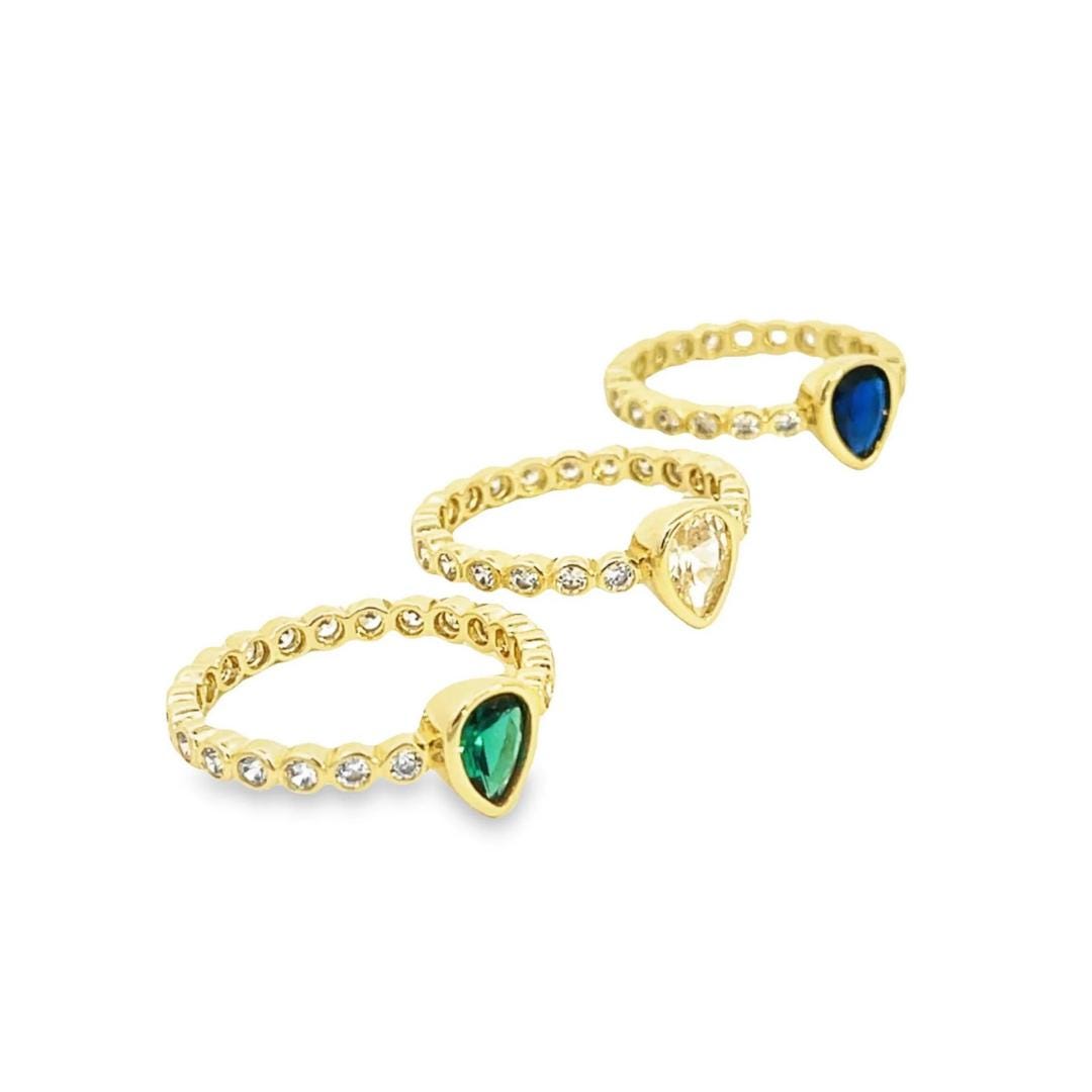 Bague superposable fine et élégante en or avec pavé et pierre gemme en ...