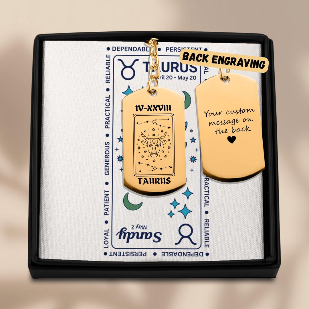 Taurus Tarot Card Military Tag Keychain – Personalized Zodiac Bull ...