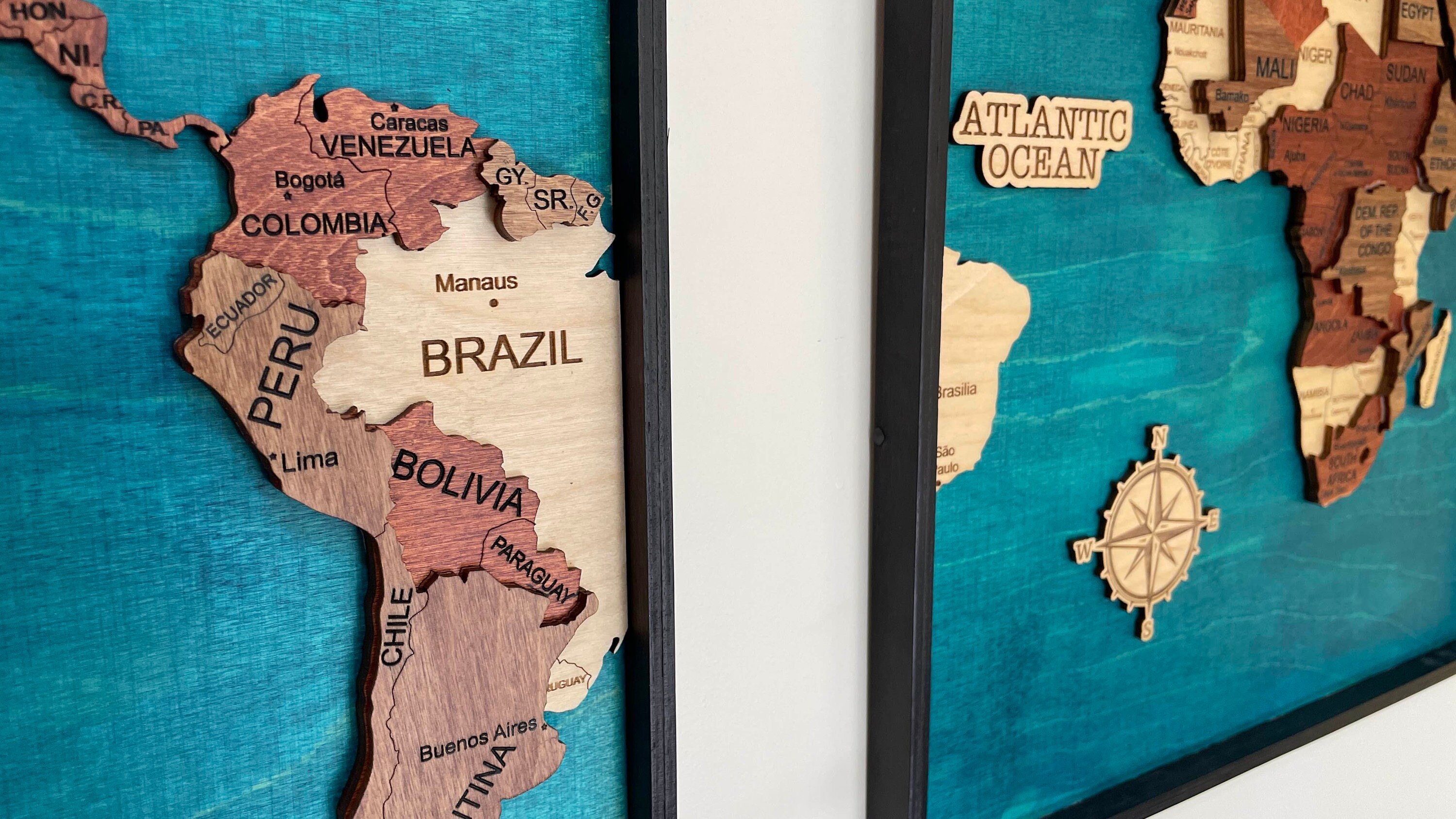 3 Frames World Map Wall Décor Framed Wall Hanging for Office, Home ...