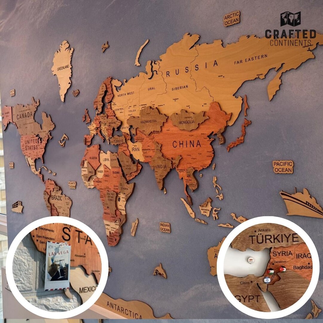 Wood World Map Large Wall Art 5th Anniversary Gift, Wooden World Travel ...