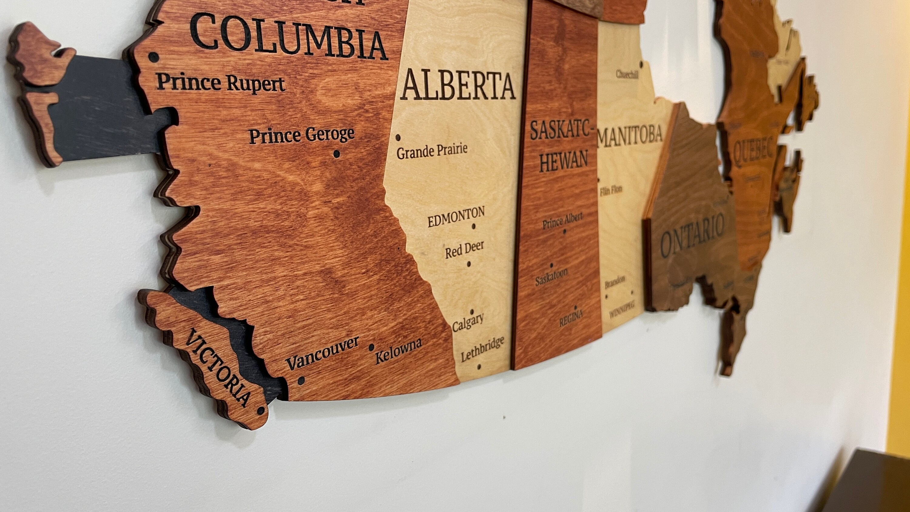3D Canada Wooden Map Wall Decor Multilayered Laser Cut, Hand Stained ...