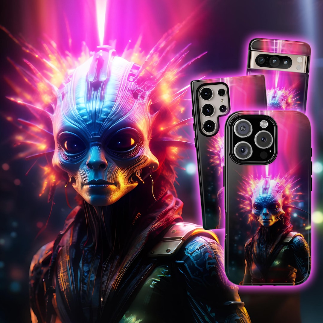 Cyberpunk Alien Phone Case – UFO Neon Sci-fi Art for iPhone 17 Air 16 ...
