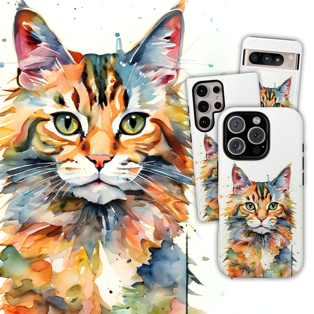 Watercolor Cat Phone Case: Dual Layer Protection for Iphone, Samsung ...