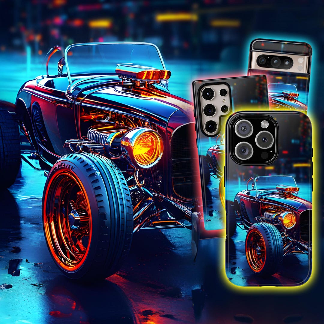 Cyberpunk Hot Rod Phone Case - Muscle Car - Neon Art for iPhone 17 Air ...
