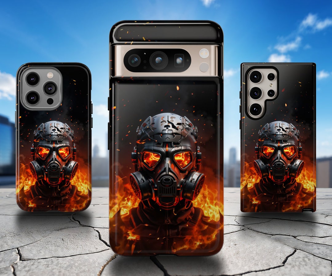 Post-apocalyptic Gas Mask Phone Case – Fire Horror Art Cover for iPhone ...