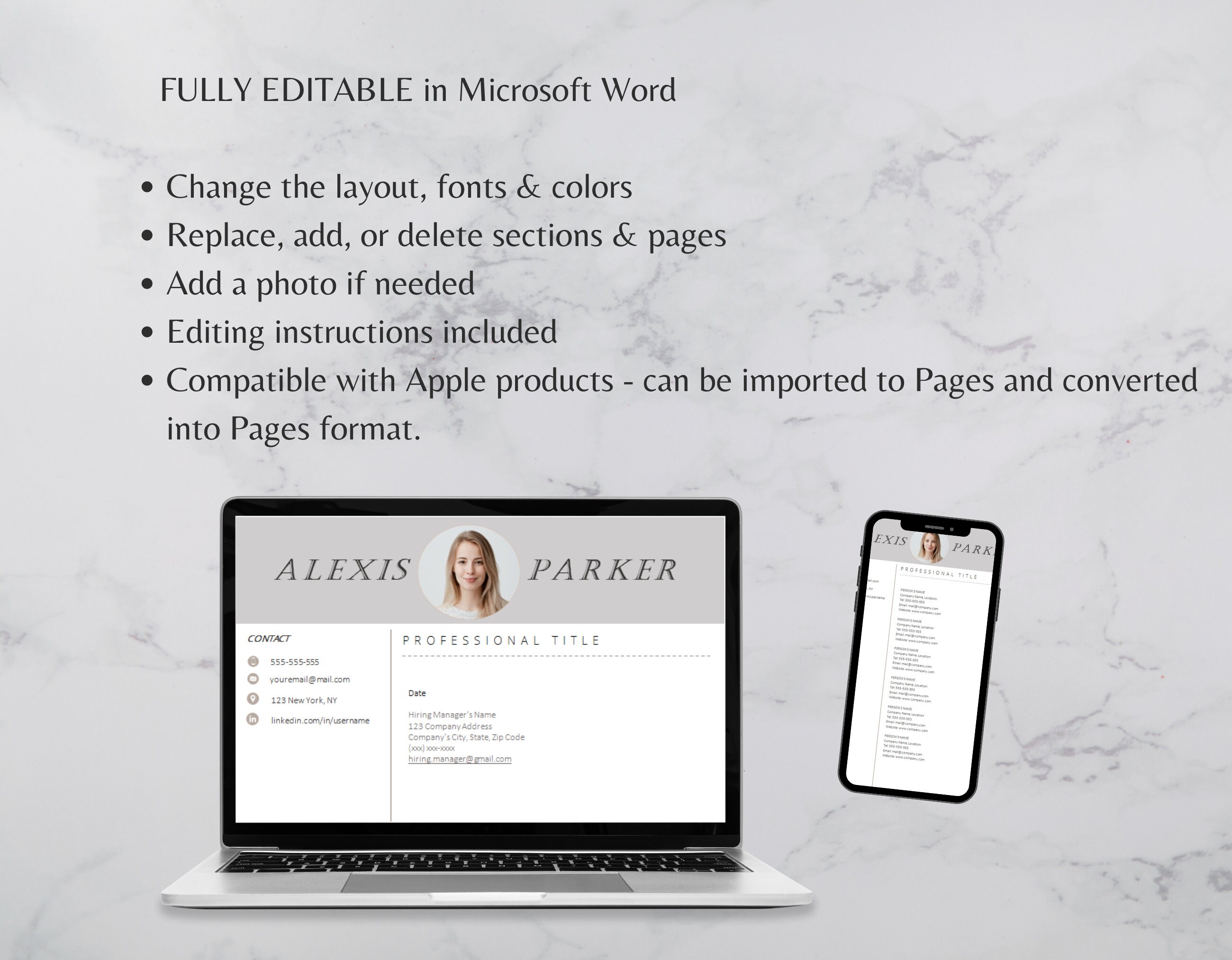 CV Template With Photo for Word Professional Resume Template - Etsy