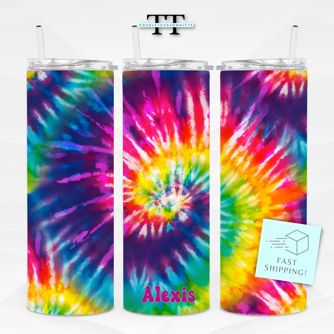 Colorful Spiral Tie Dye Tumbler - Custom Name - Personalized Vibrant ...