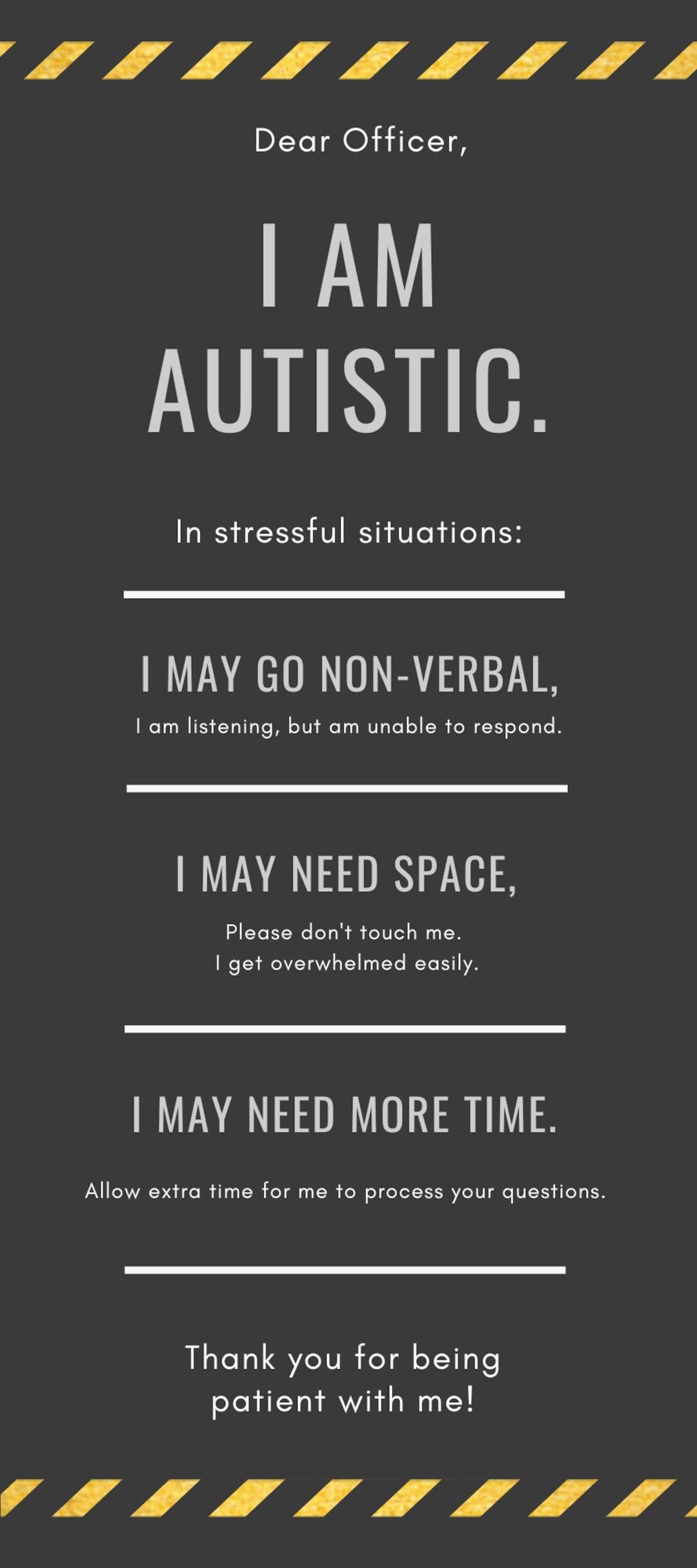 Minimalist Autistic Driver Info Card - Etsy