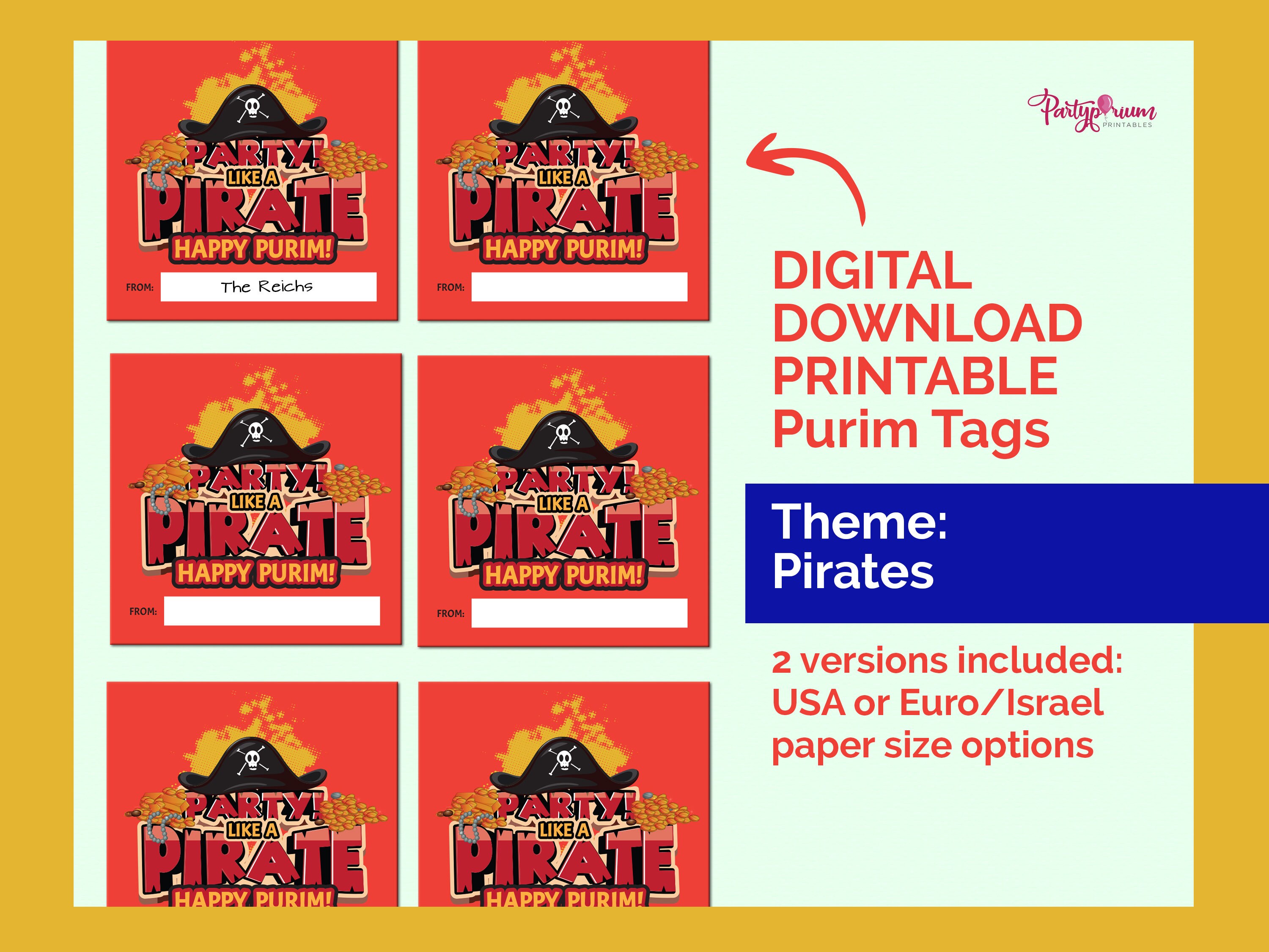 Printable DIY Pirates Theme Mishloach Manot Tags, Purim Gift, Purim ...