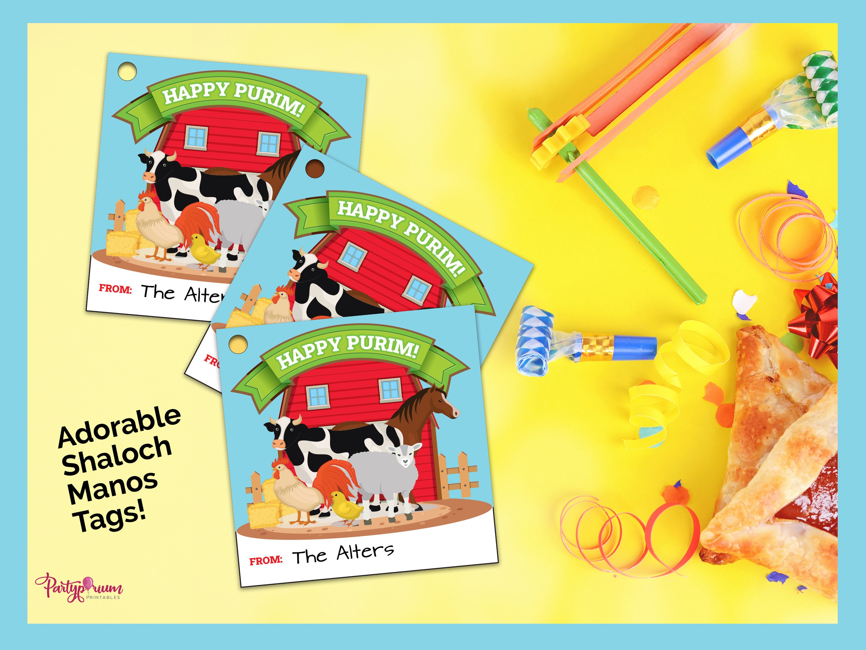 Printable DIY Farm Animals Theme Mishloach Manot Tags, Purim Gift ...