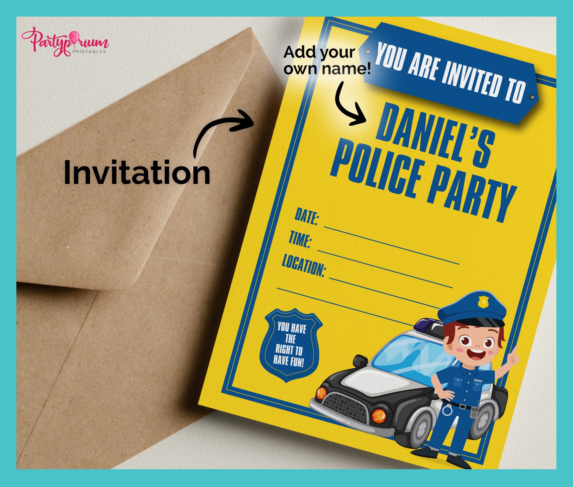EDITABLE Printable Policeman Invitation - Police Car Birthday Invite ...