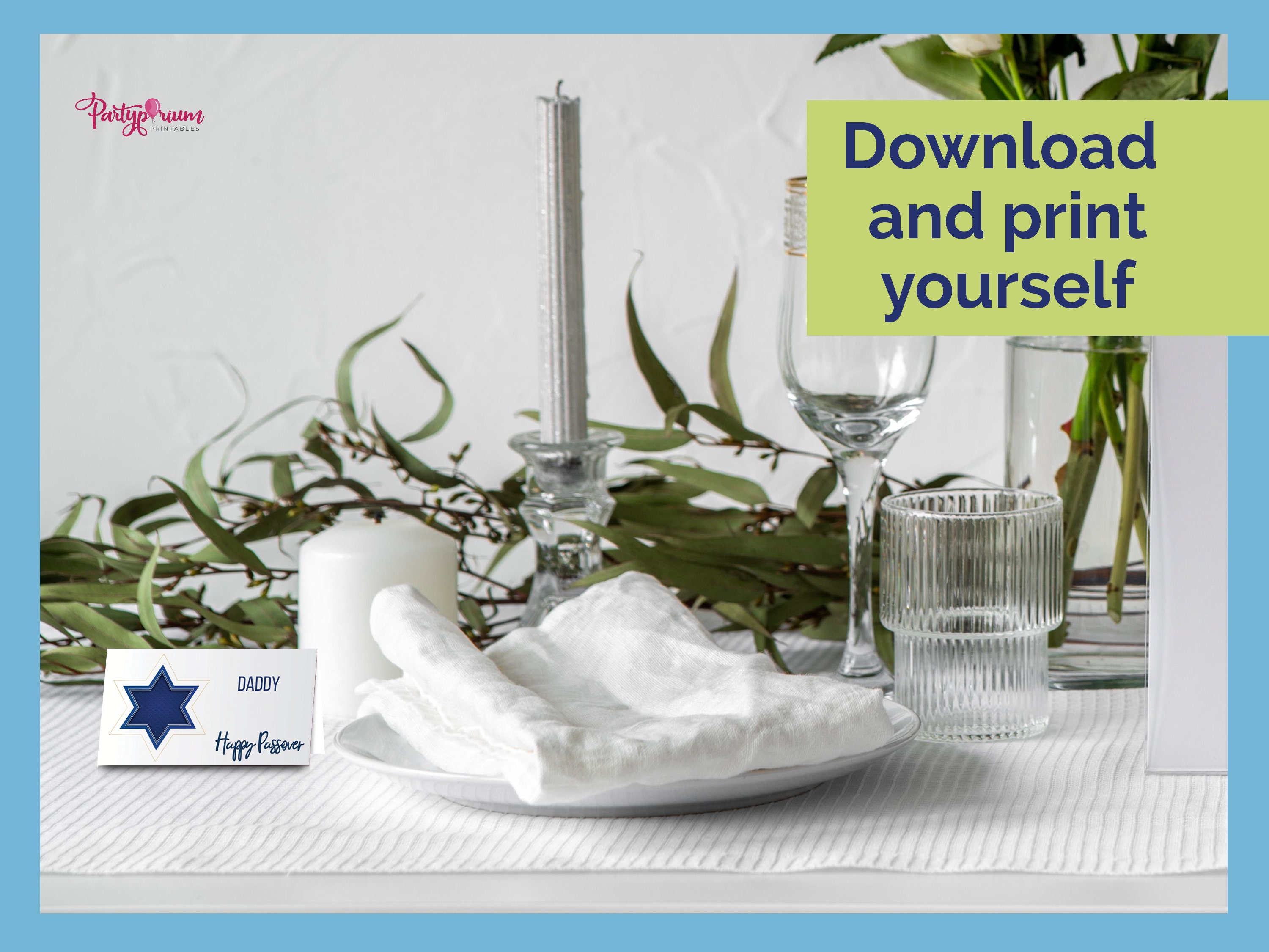 Printable | Editable | DIY Blue Jewish Star Passover Place Cards ...