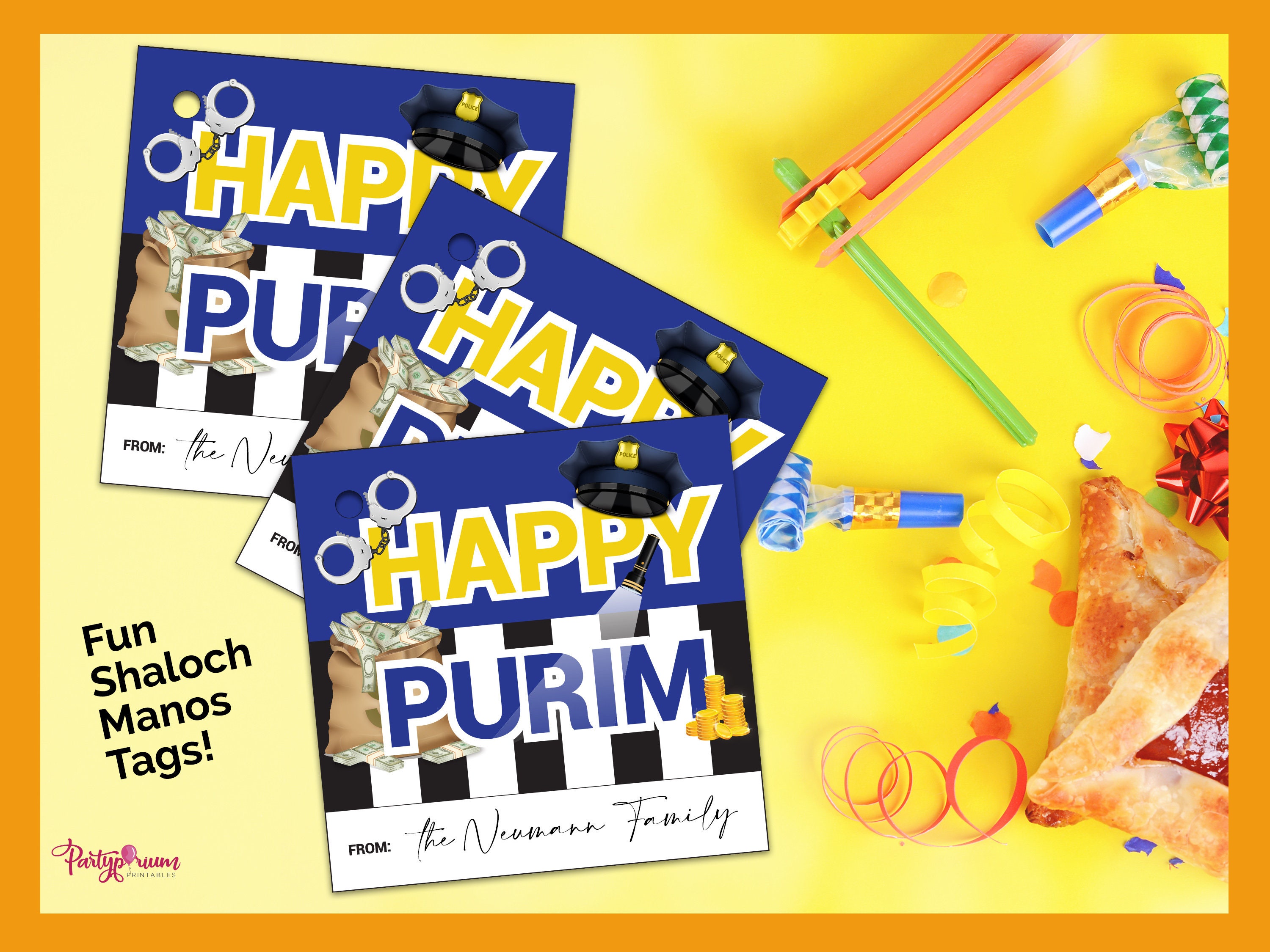 Printable DIY Cops and Robbers Theme Mishloach Manot Tags, Purim Gift ...