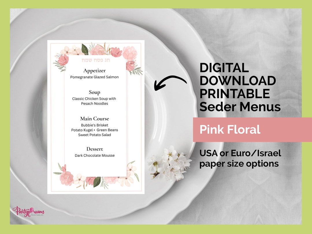 Printable | Editable | DIY Lovely Pink Floral Watercolor Pesach Menu ...