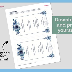 Printable Editable | DIY Beautiful Blue Floral Watercolor Pesach ...