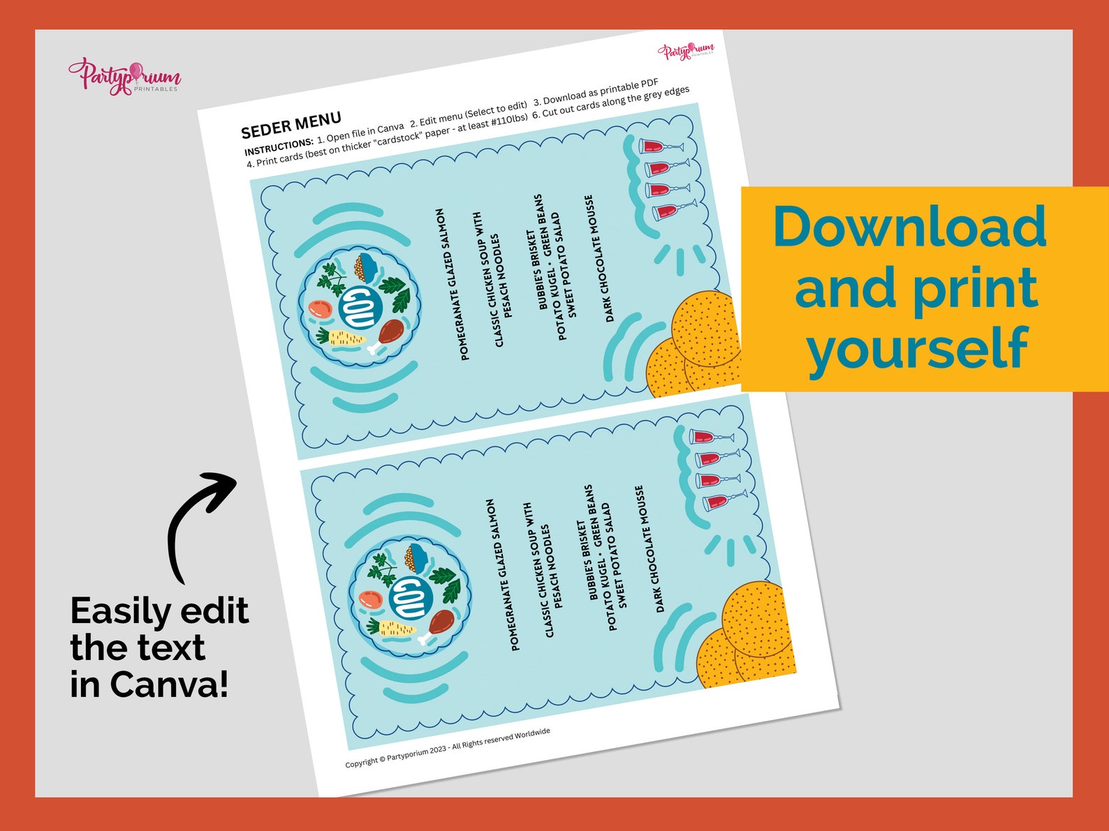 Printable | Editable | DIY Fabulous Seder Plate Passover Menu, Seder ...