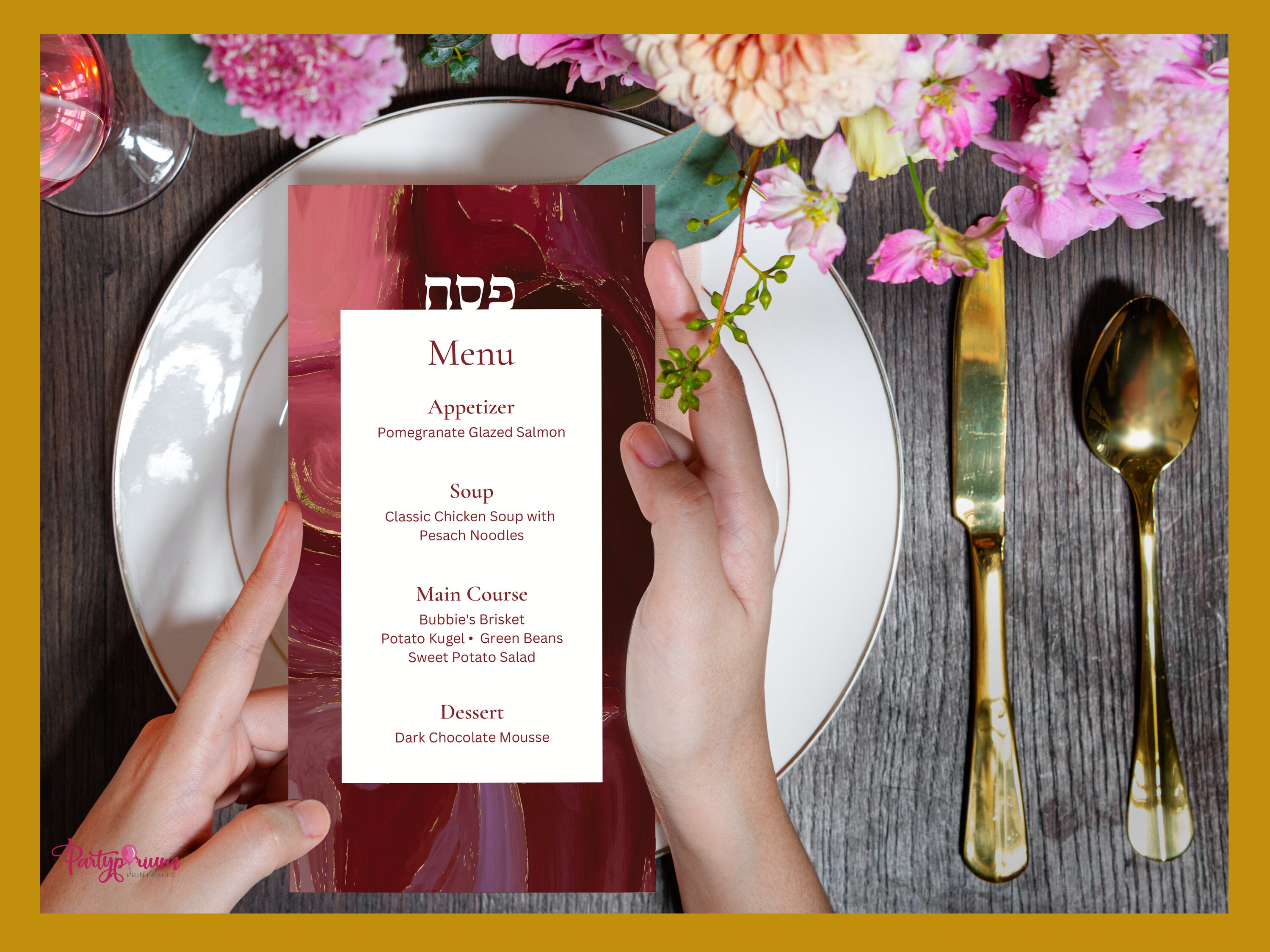 Printable | Editable | DIY Gorgeous Red and Gold Wine Marble Passover ...