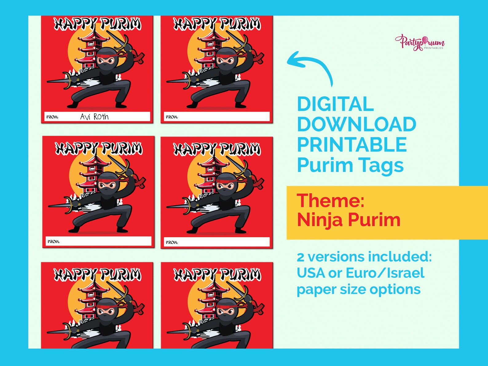 Printable DIY Ninja Theme Mishloach Manot Tags Purim Gift - Etsy