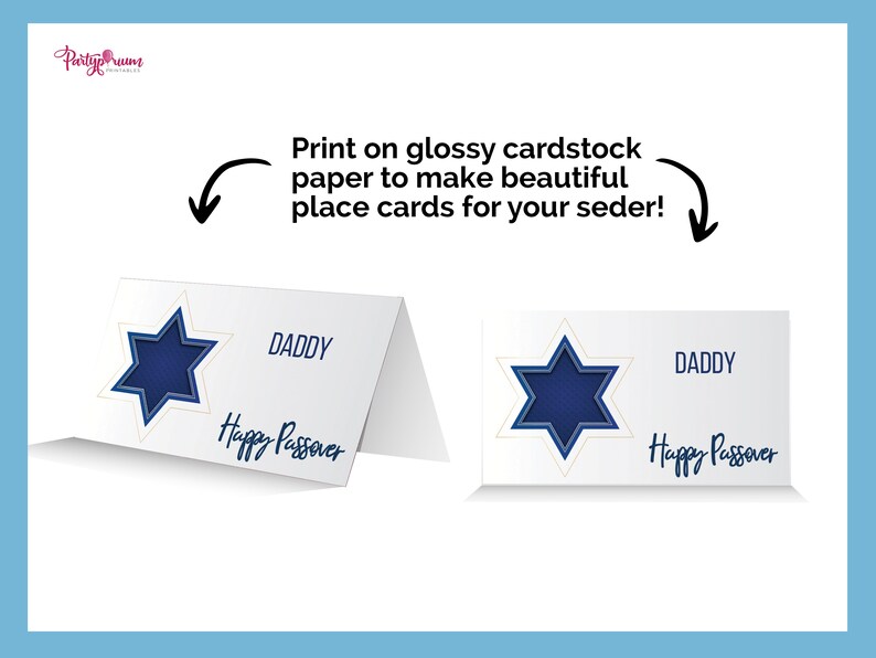 Printable | Editable | DIY Blue Jewish Star Passover Place Cards ...