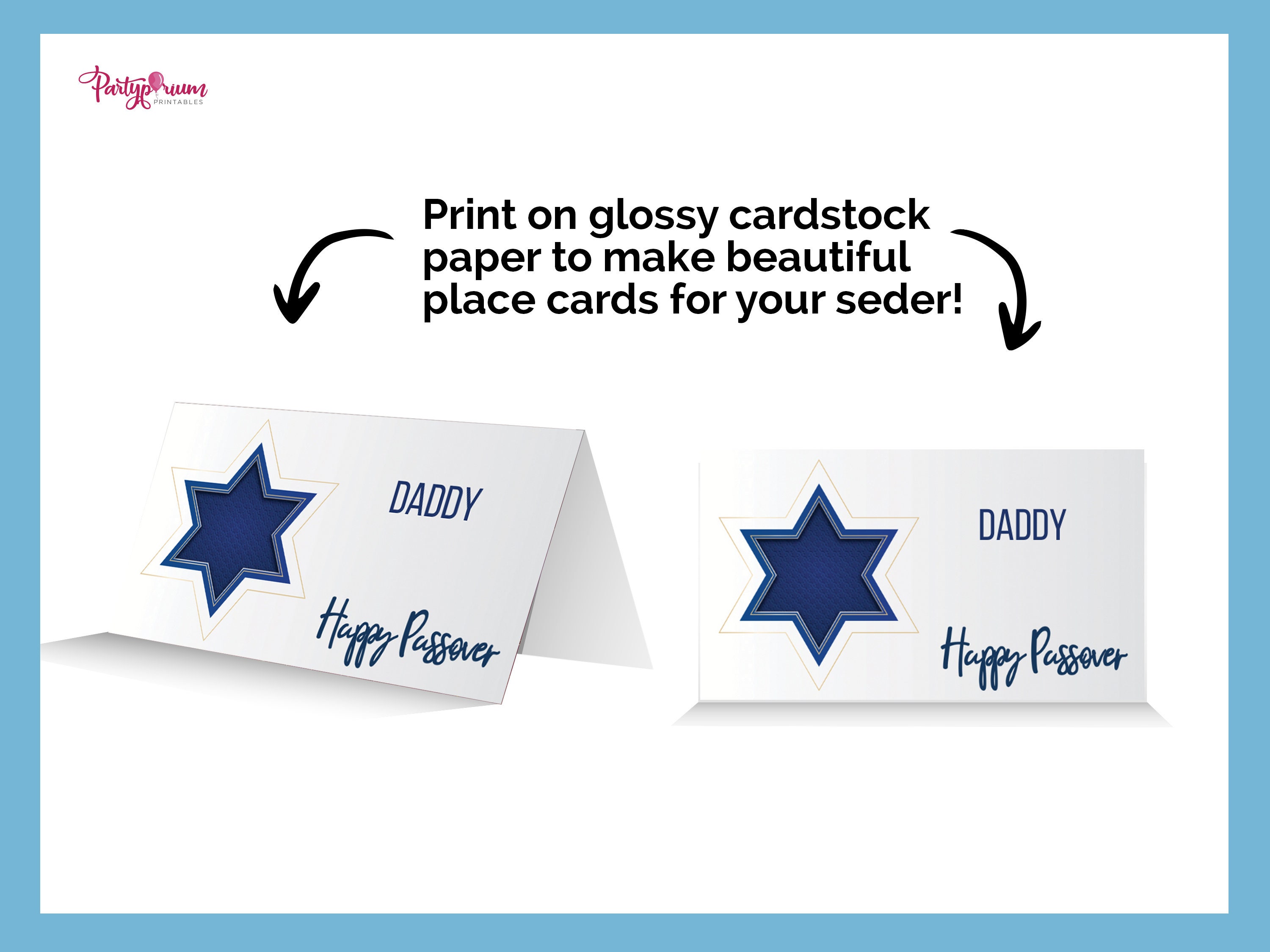 Printable | Editable | DIY Blue Jewish Star Passover Place Cards ...