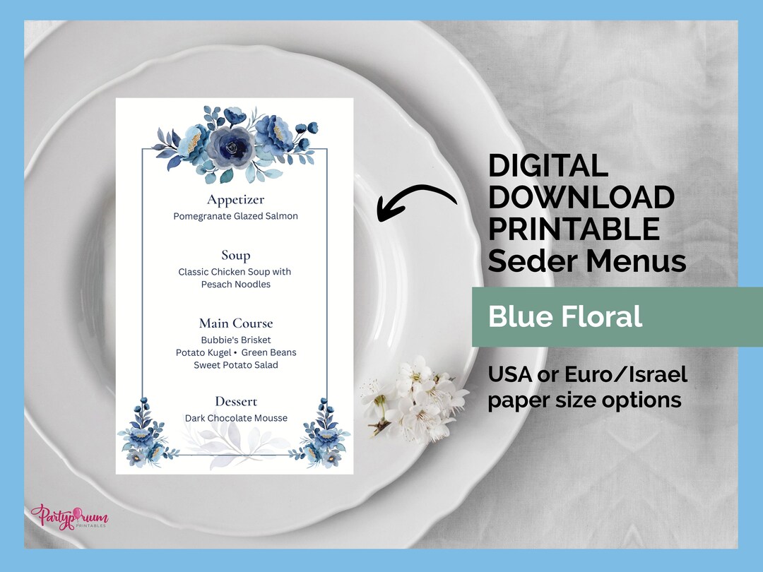 Printable Editable | DIY Beautiful Blue Floral Watercolor Pesach ...