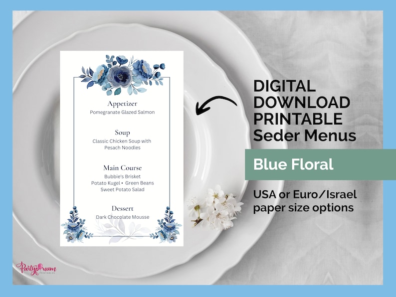Printable Editable | DIY Beautiful Blue Floral Watercolor Pesach ...