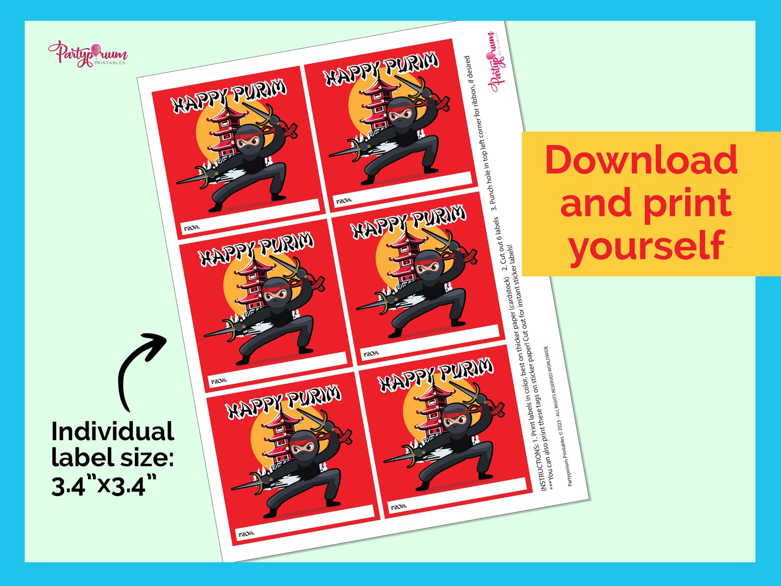 Printable DIY Ninja Theme Mishloach Manot Tags Purim Gift - Etsy