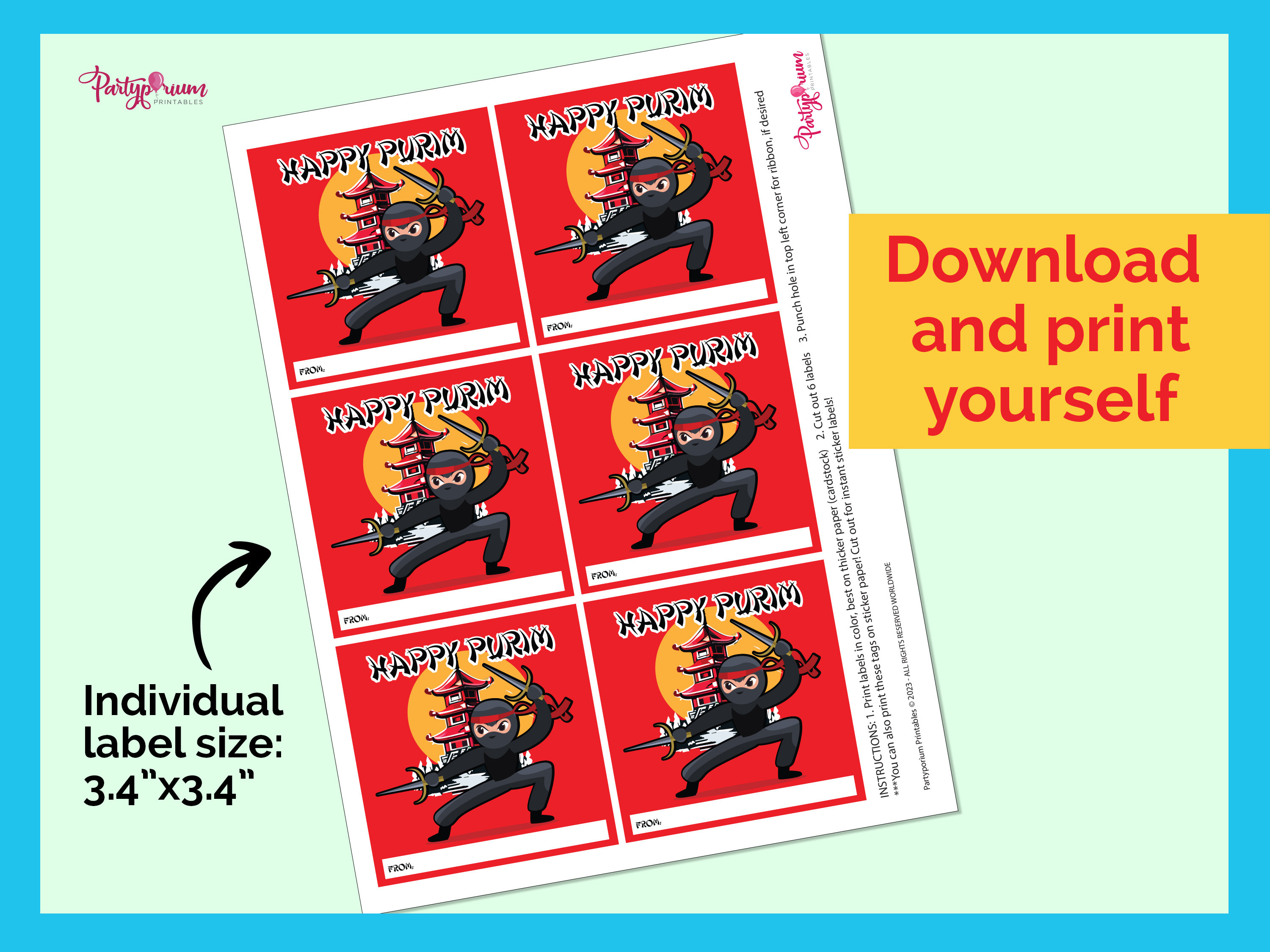 Printable DIY Ninja Theme Mishloach Manot Tags, Purim Gift, Purim ...