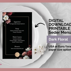 Printable, Editable | DIY Stunning Dark Floral Marble Pesach Passover ...