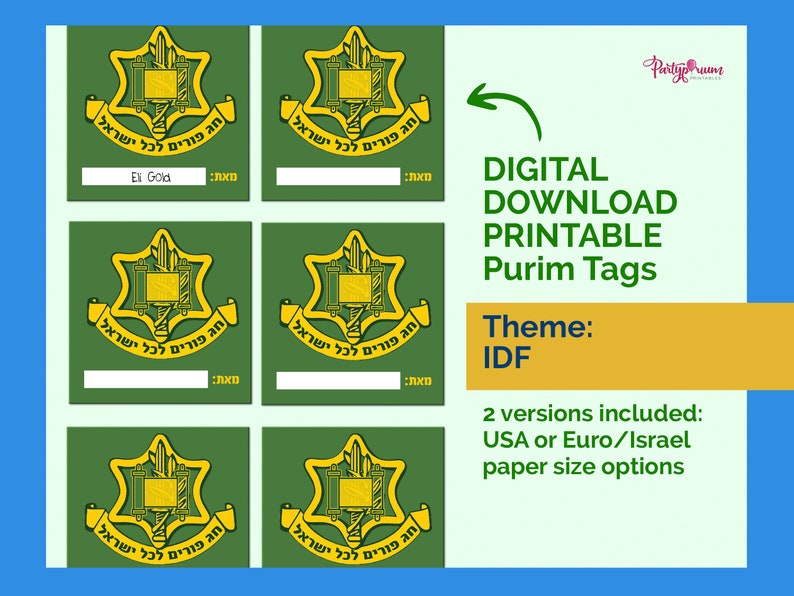 Printable DIY Israel IDF Theme Mishloach Manot Tags, Purim Gift, Purim ...
